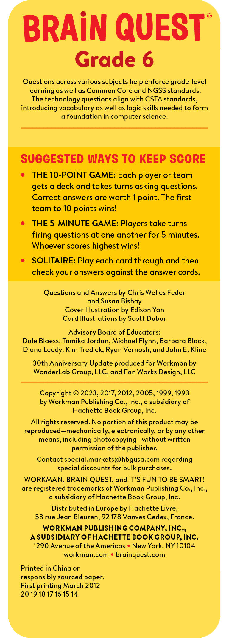 Brain Quest 6th Grade Smart Cards Revised 4th Edition by Workman ...